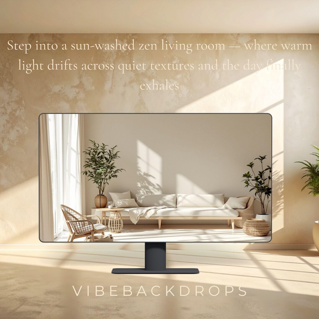 Sunlit Zen Living Room Zoom Background, Warm Neutral Interior, Cozy ...