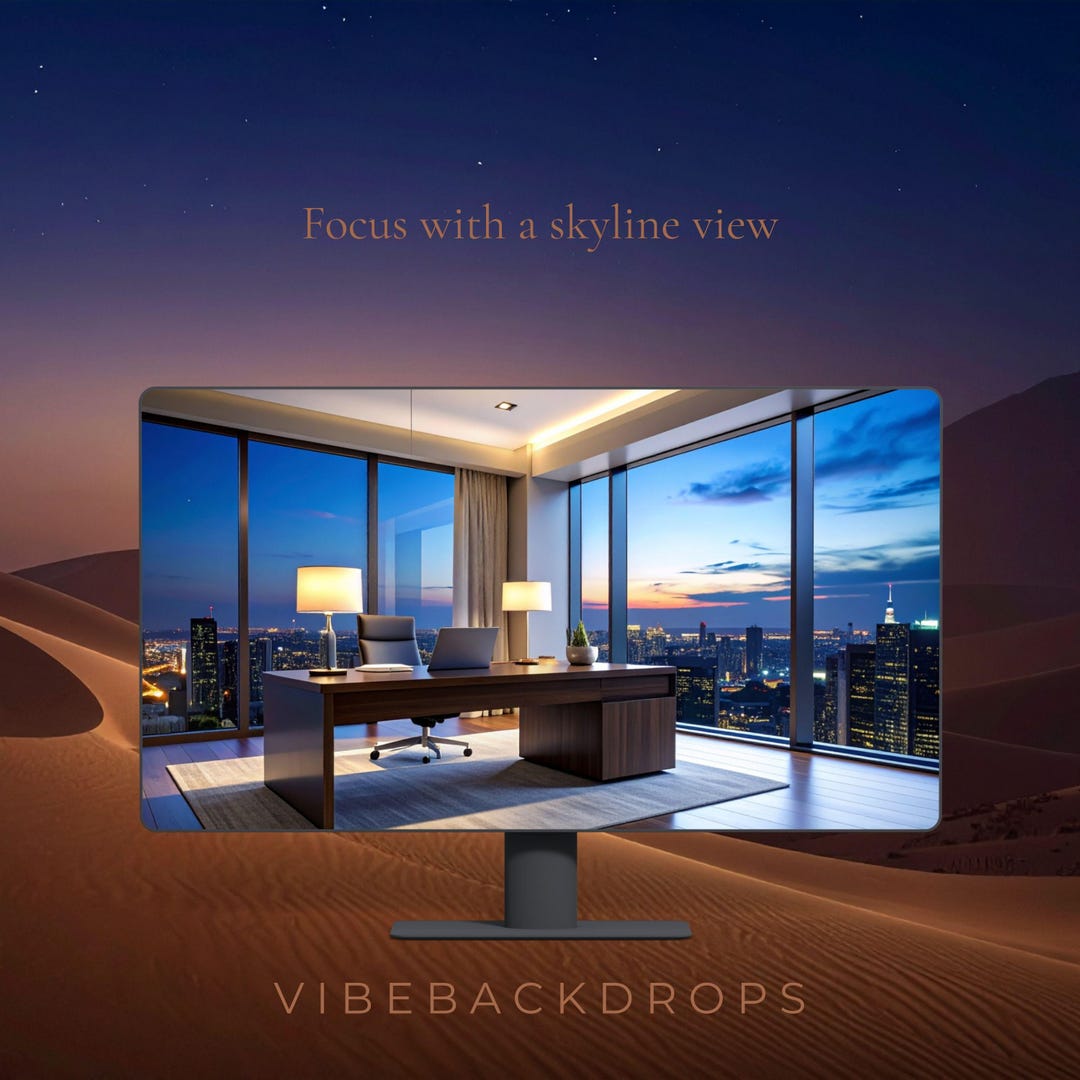 Modern City Office Background – Elegant Night Workspace for Zoom ...