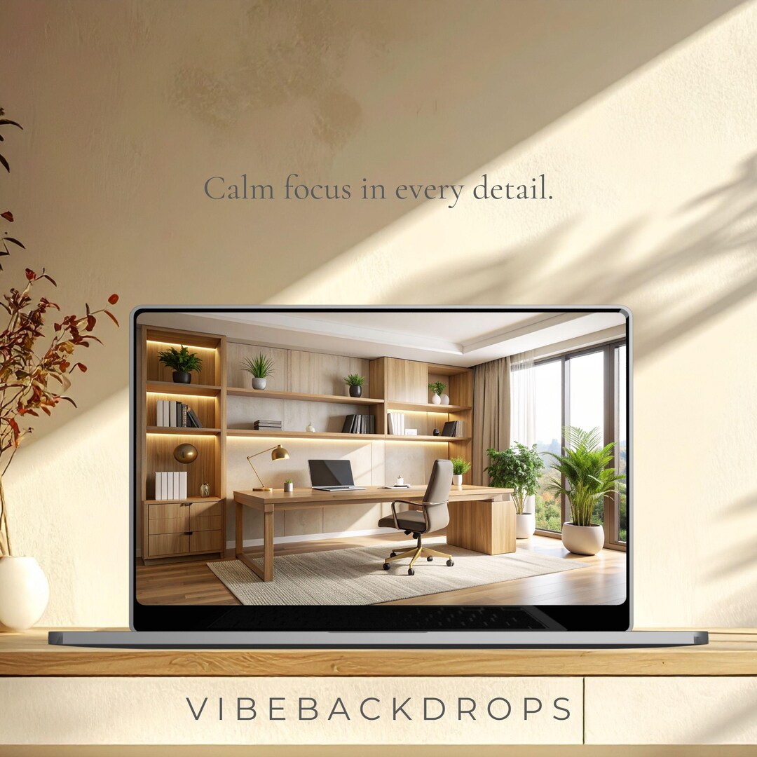 Modern Oak Office — Neutral Professional Background - Etsy