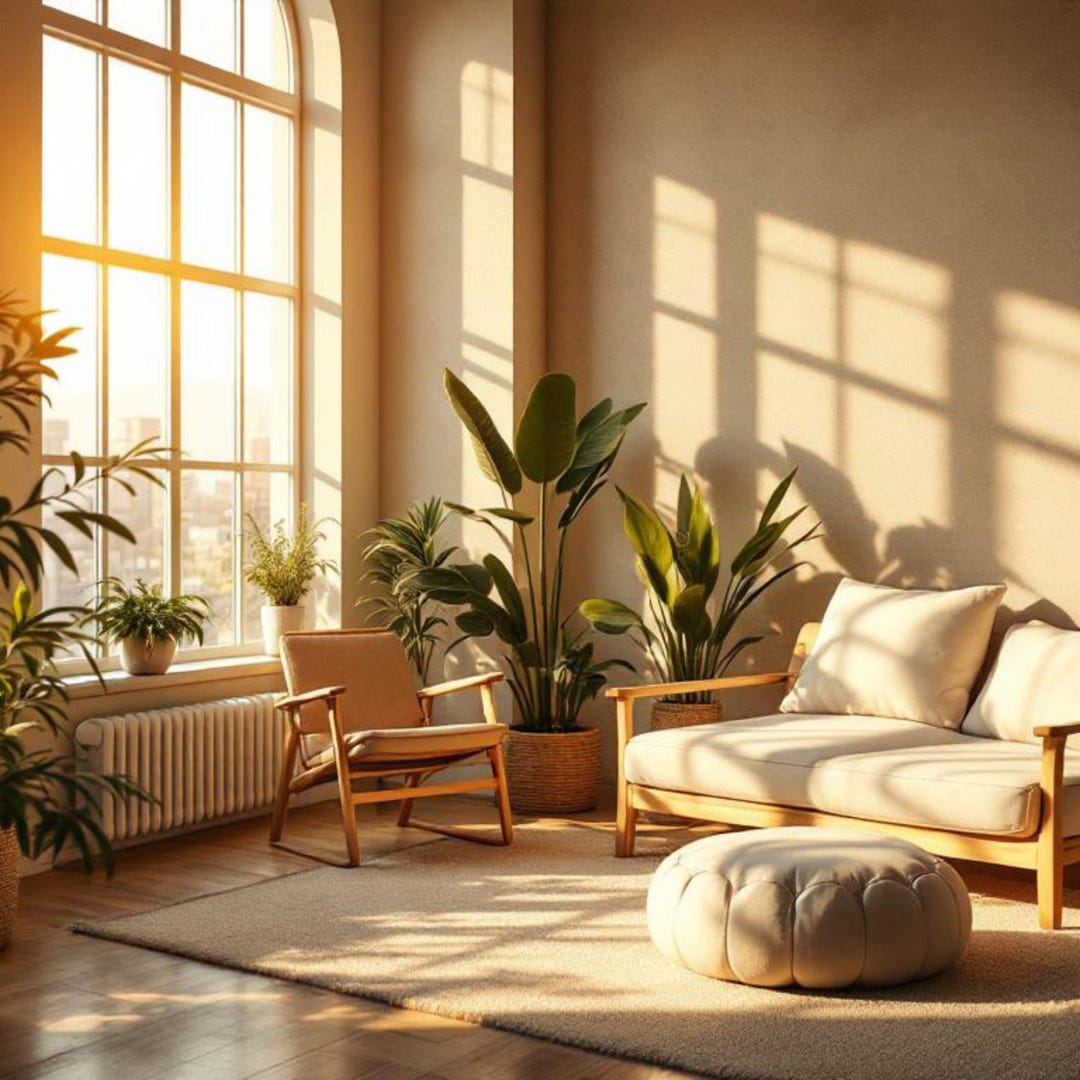 Golden Light Minimalist Living Room Background – Warm Interior With ...