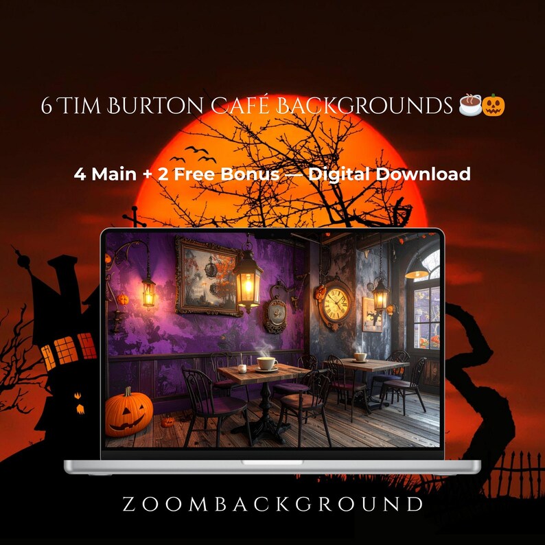 Pack 4 Gothic Café Scenes + 2 Free Bonus Tim Burton Halloween Coffee ...