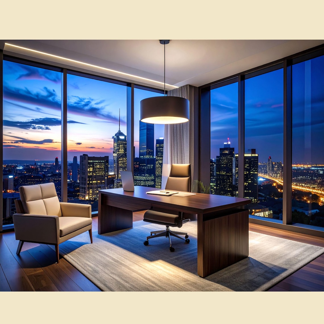 Executive Office Background – Modern City Night Workspace ...