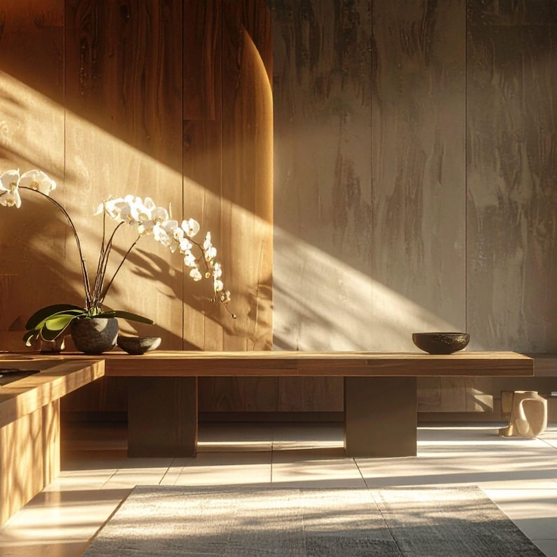 4K Modern Japandi Office Zoom Background | Serene Orchid Virtual ...