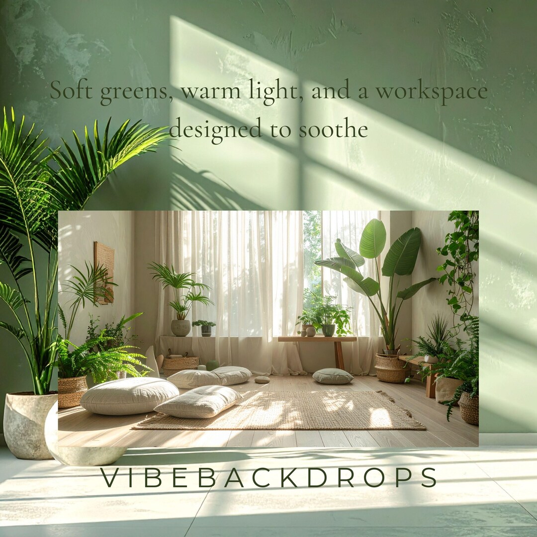 6 Wellness Workspace Virtual Background Pack – Soft Neutral Home Office ...