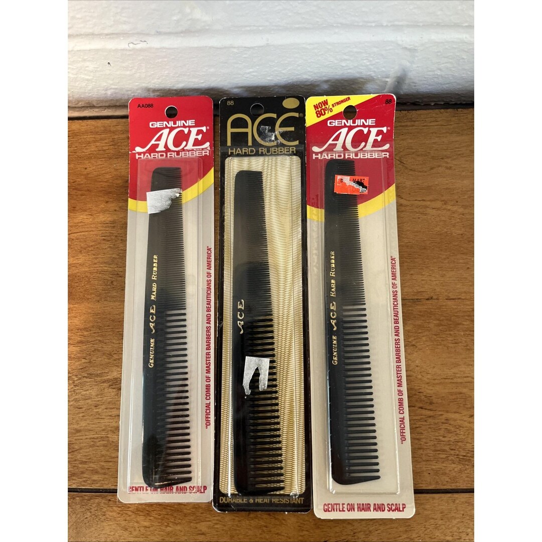 3X NOS VTG Genuine Ace Hard Rubber Comb 7" Black AA088 & 88 Made USA ...