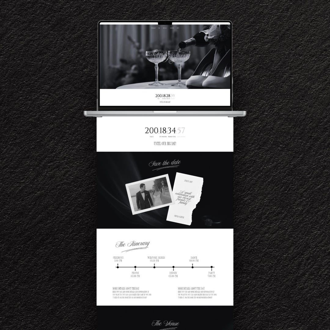 Luxury Wedding Website Template Canva RSVP Timeline Registry Black and ...