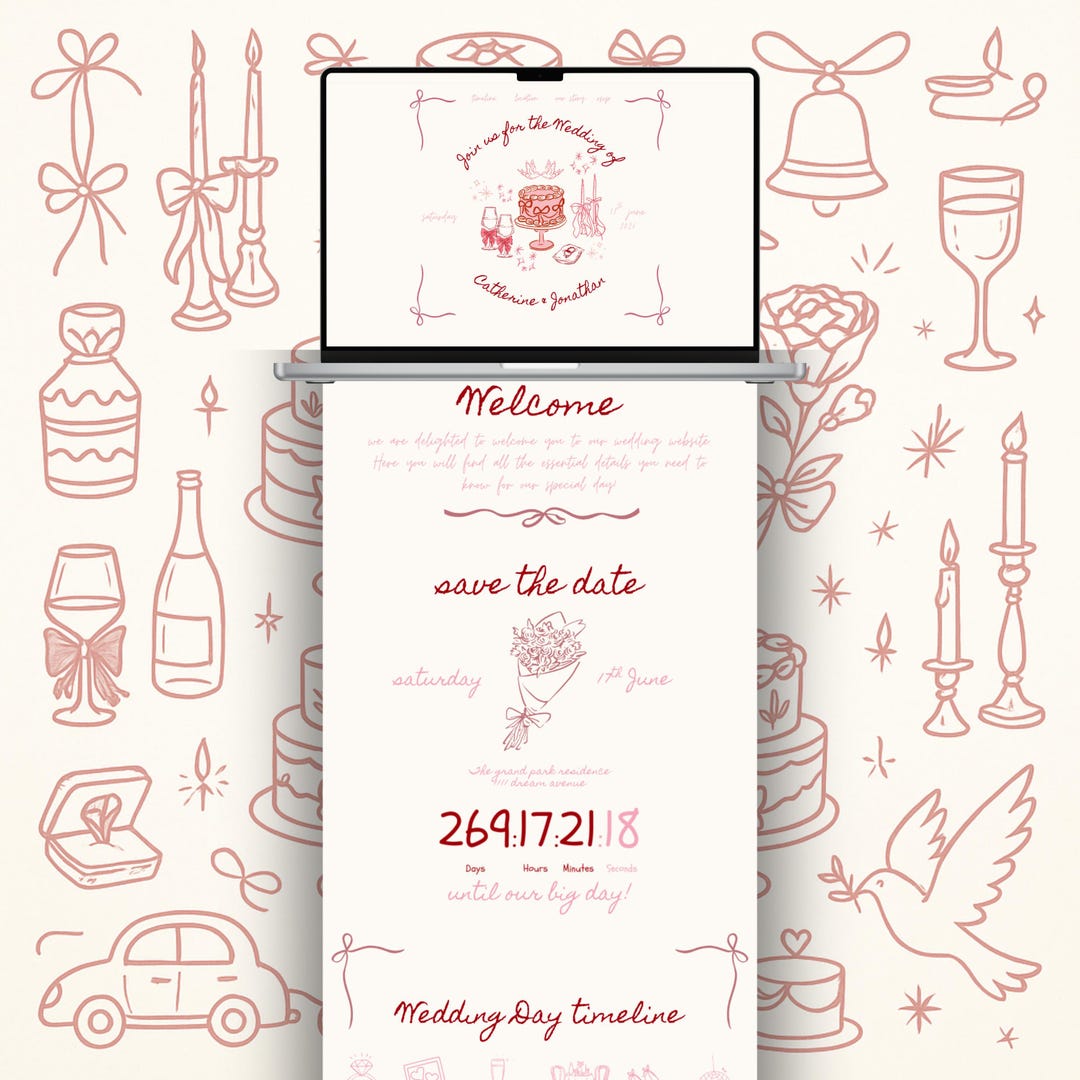 Messy Coquette Wedding Website Template Hand Drawn Whimsical Doodle ...