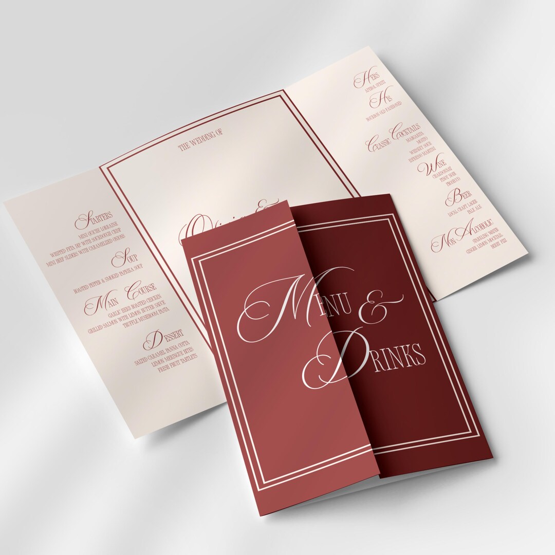 Gatefold Wedding Menu Drinks Card Food Printable Stationery Old Money ...