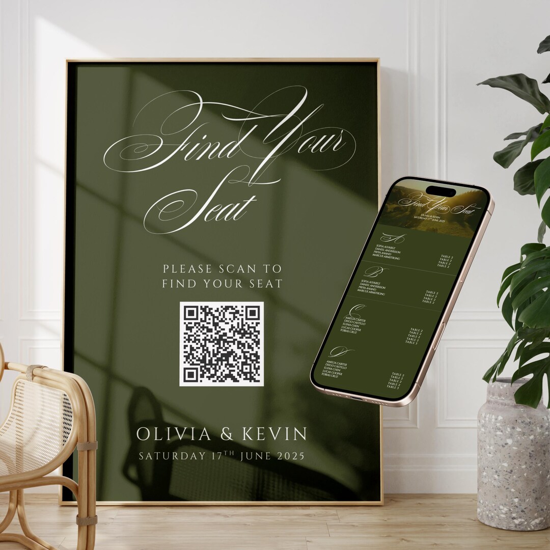 Countryside Digital Seating Chart QR Code Sign Template Old Money ...
