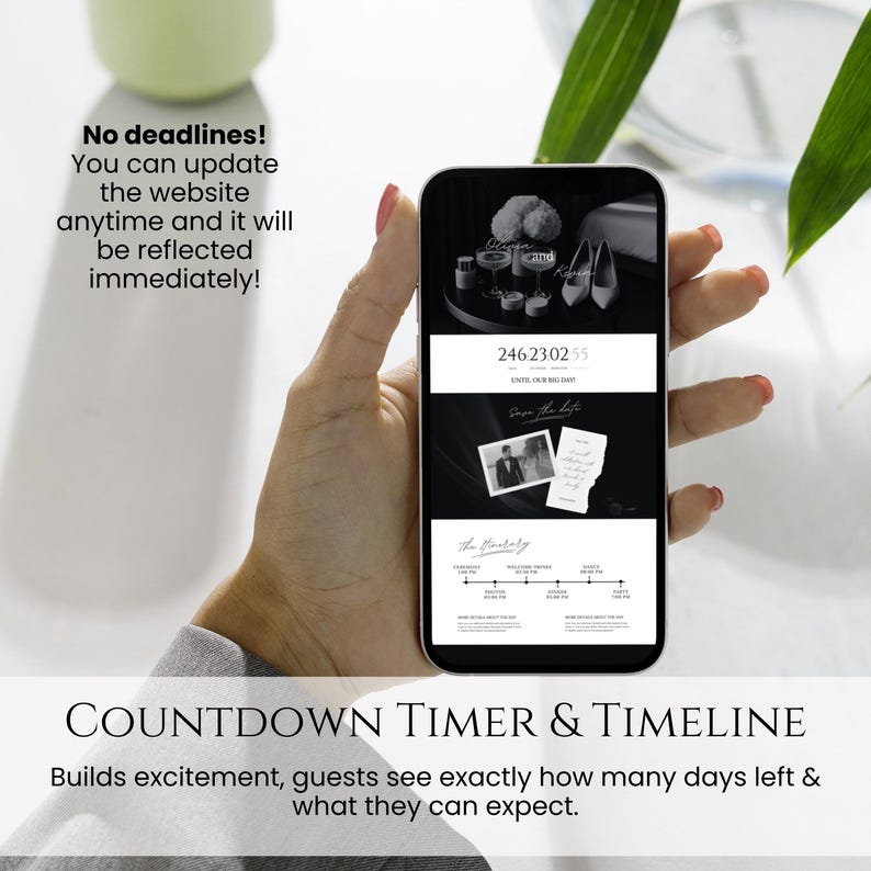 Luxury Wedding Website Template Canva RSVP Timeline Registry Black and ...