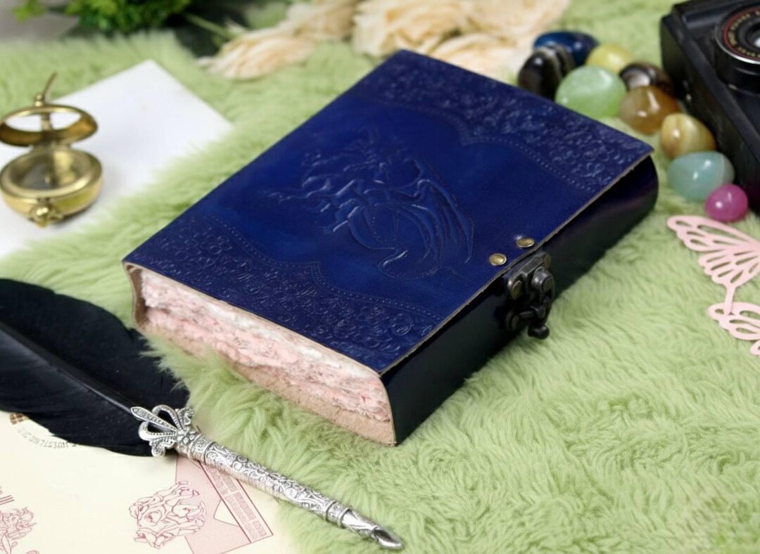 400 Pages Blue Dragon Leather Grimoire | C Clasp Lock | Book of Shadows ...