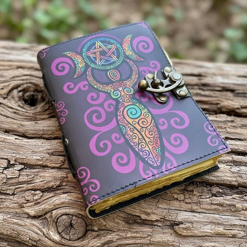 400 Page Goddess Pentacle Leather Journal Grimoire, Moon Goddess Wiccan ...