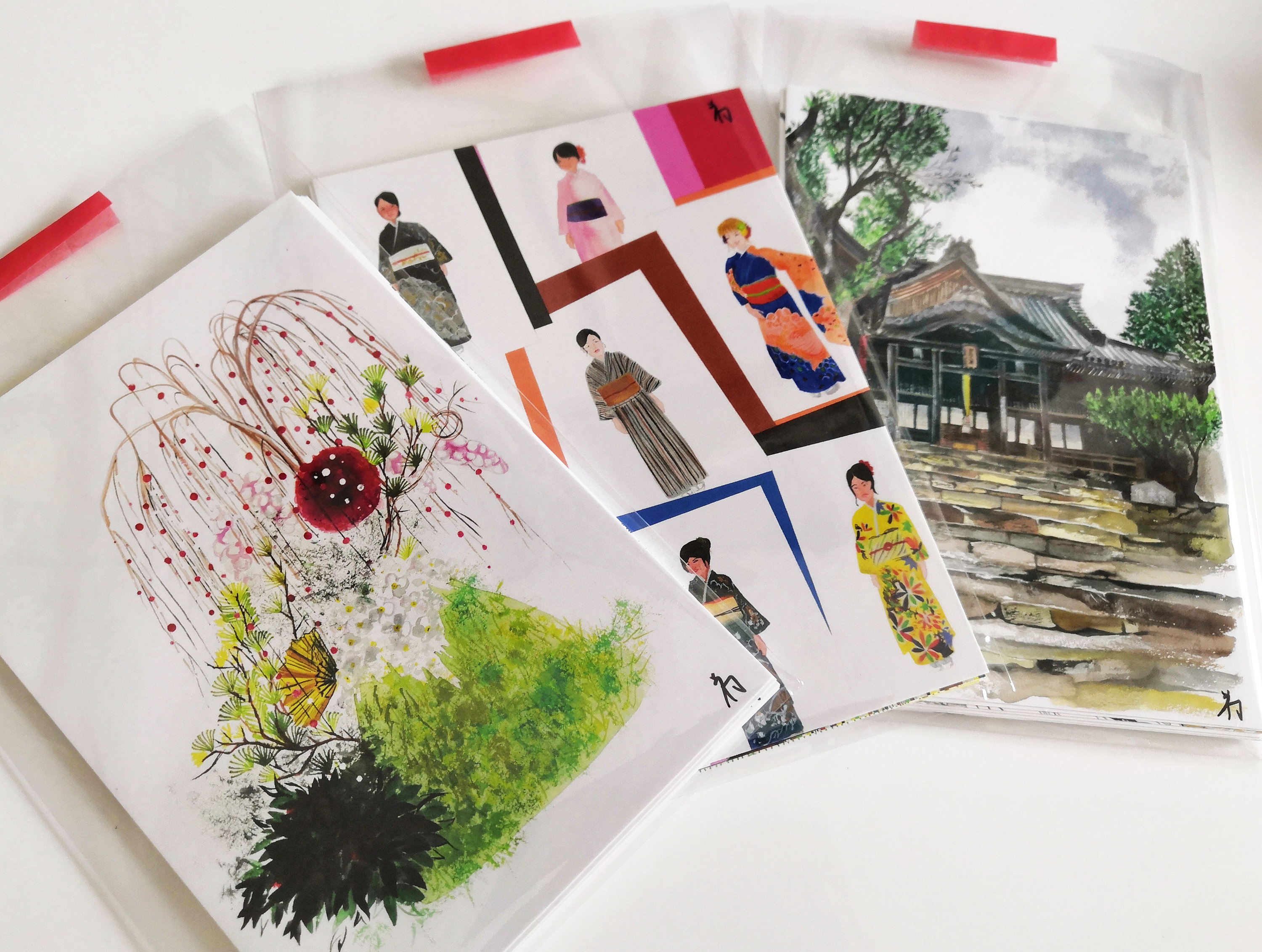 16 Japanese themed illustrated art cards with original painted | Etsy