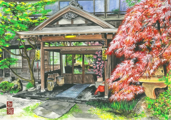 A Painted Traditional Japanese Scene: Ryokan Hida Takayama - Etsy