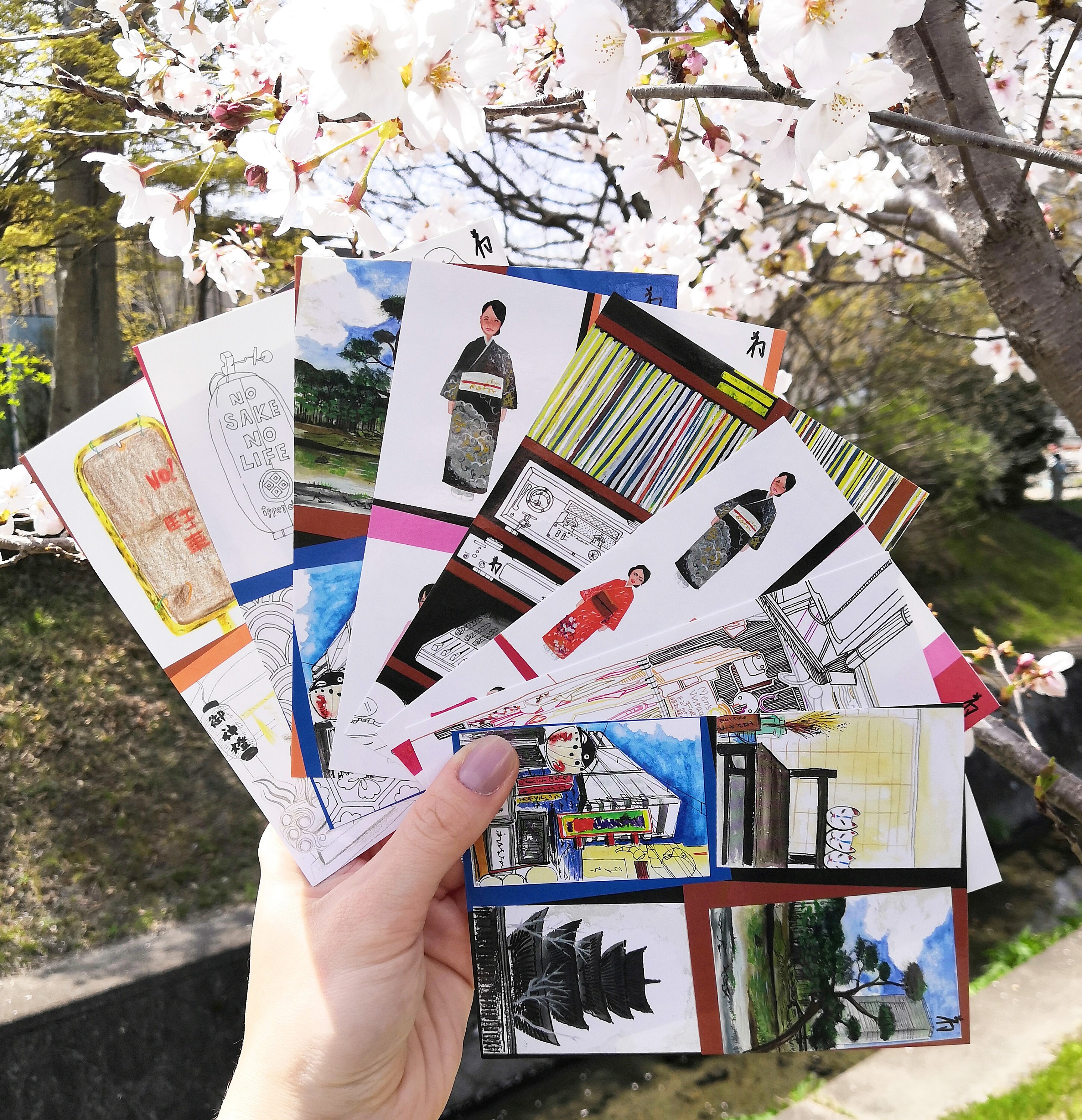 16 Japanese themed illustrated art cards with original painted | Etsy