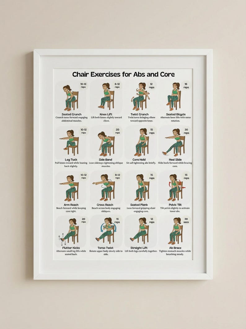 Seated Core Exercises Printable PDF | Beginner, Senior Friendly Workout ...