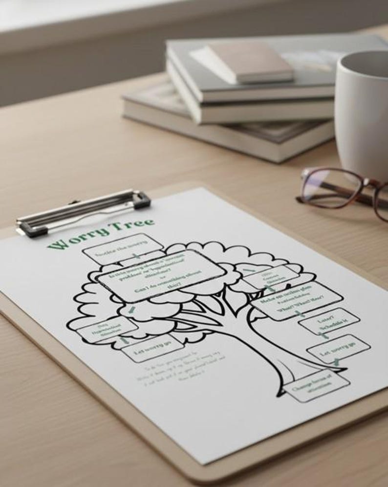 CBT Worry Tree Printable for Kids: Anxiety & Decision Worksheet (A4 ...