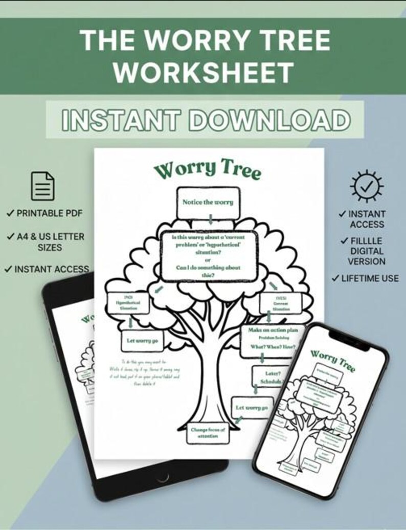 CBT Worry Tree Printable for Kids: Anxiety & Decision Worksheet (A4 ...