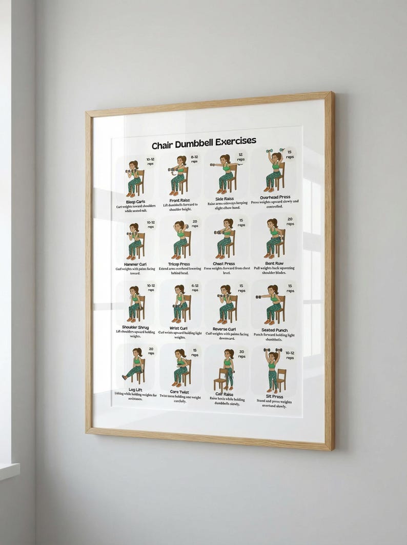 Seated Dumbbell Exercises Chart | Beginner Senior Strength Training ...