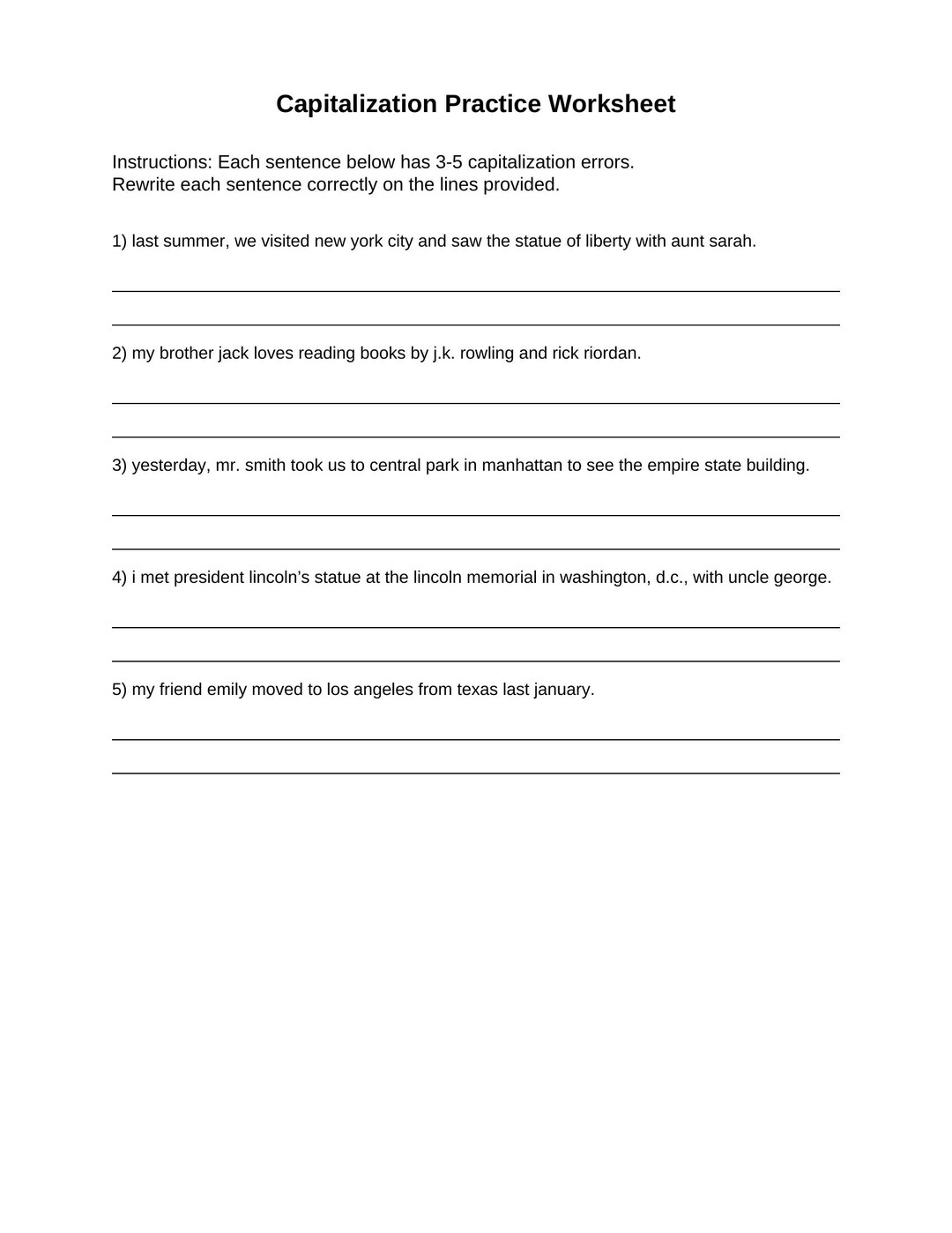 Capitalization Practice Worksheet. - Etsy