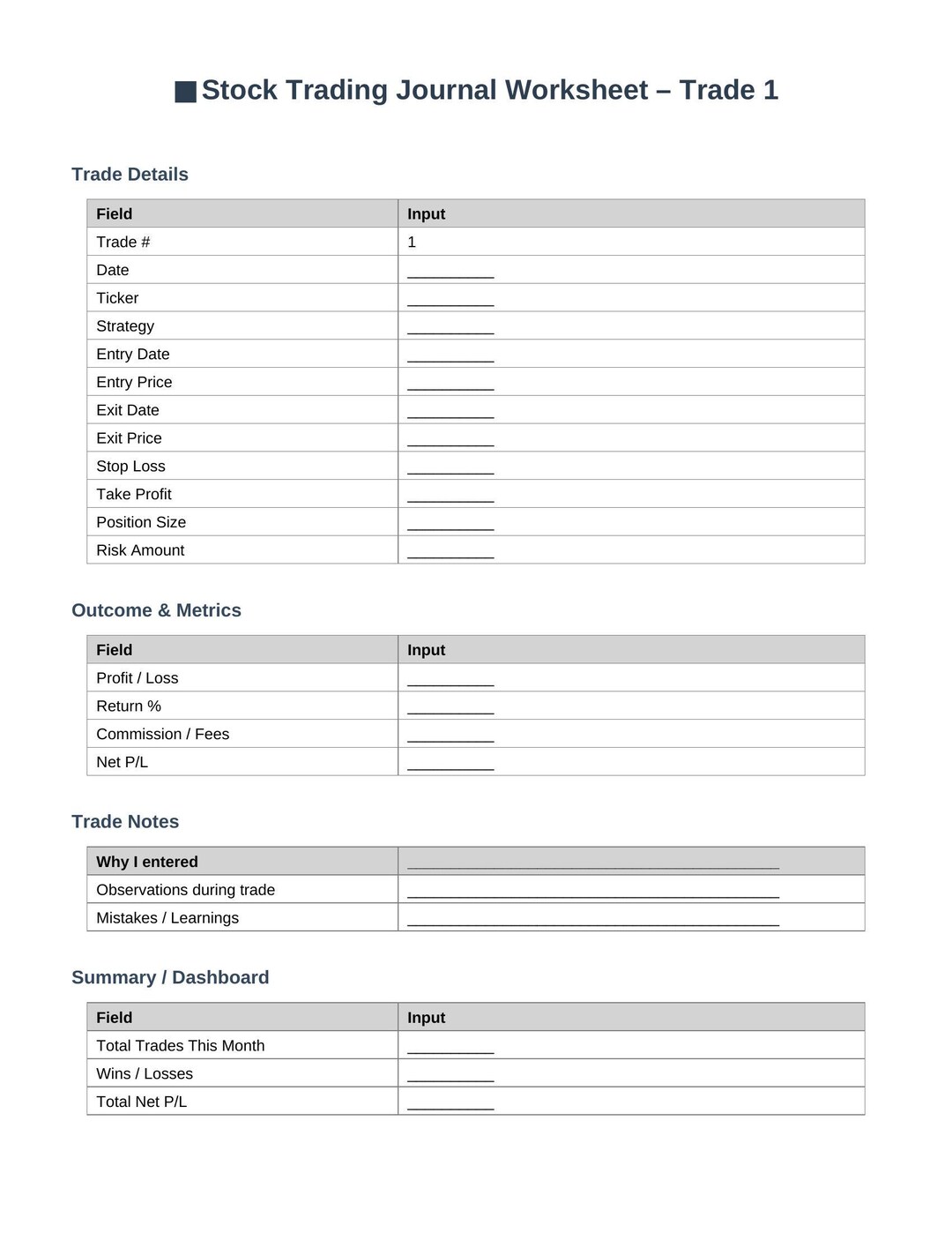 Stock Trading Journal Bundle: Trade Tracker, Entry/exit Notes ...