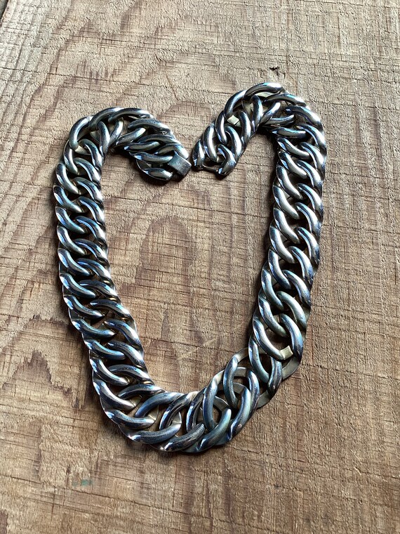 Mid Century Silver Plated Chain Necklace - Gem