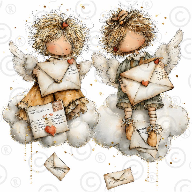 Valentine Angel PNG Bundle, Cute Cupid Angels Clipart, Watercolor ...