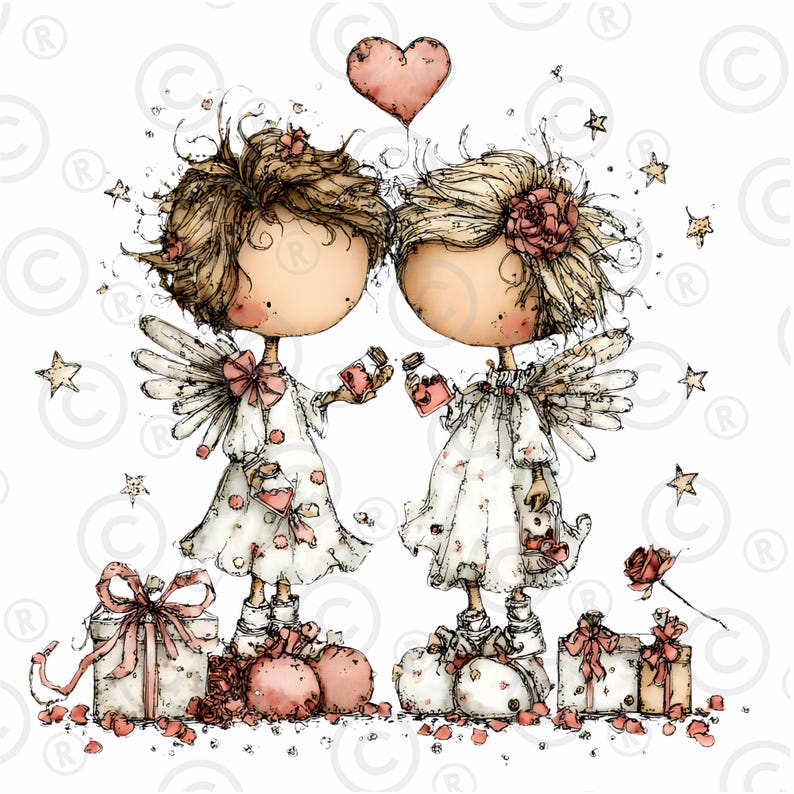 Valentine Angel PNG Bundle, Cute Cupid Angels Clipart, Watercolor ...