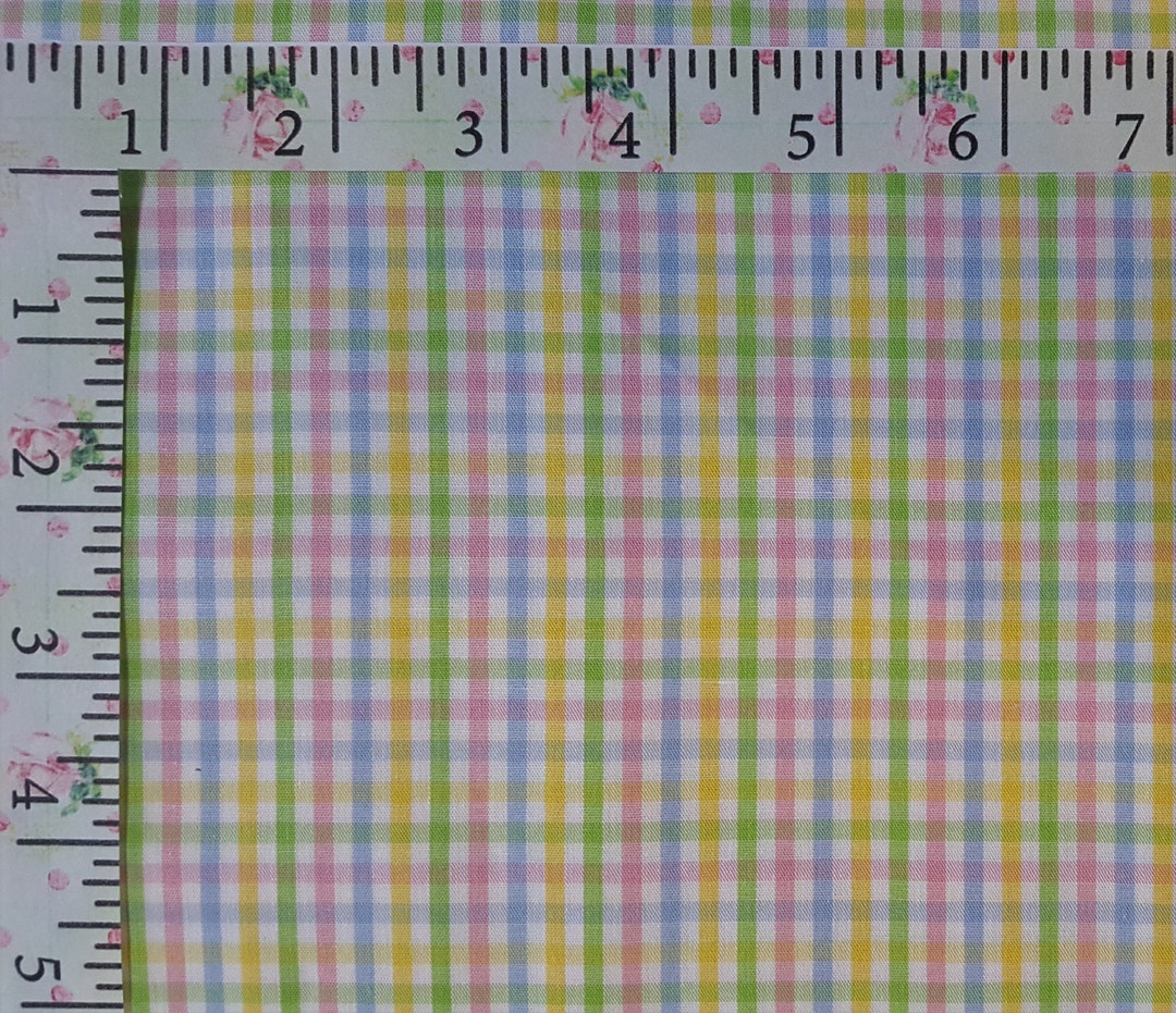 Pink Green Blue Yellow Check Fabric – #T40 Spring Green T40 T-40 Fabric ...