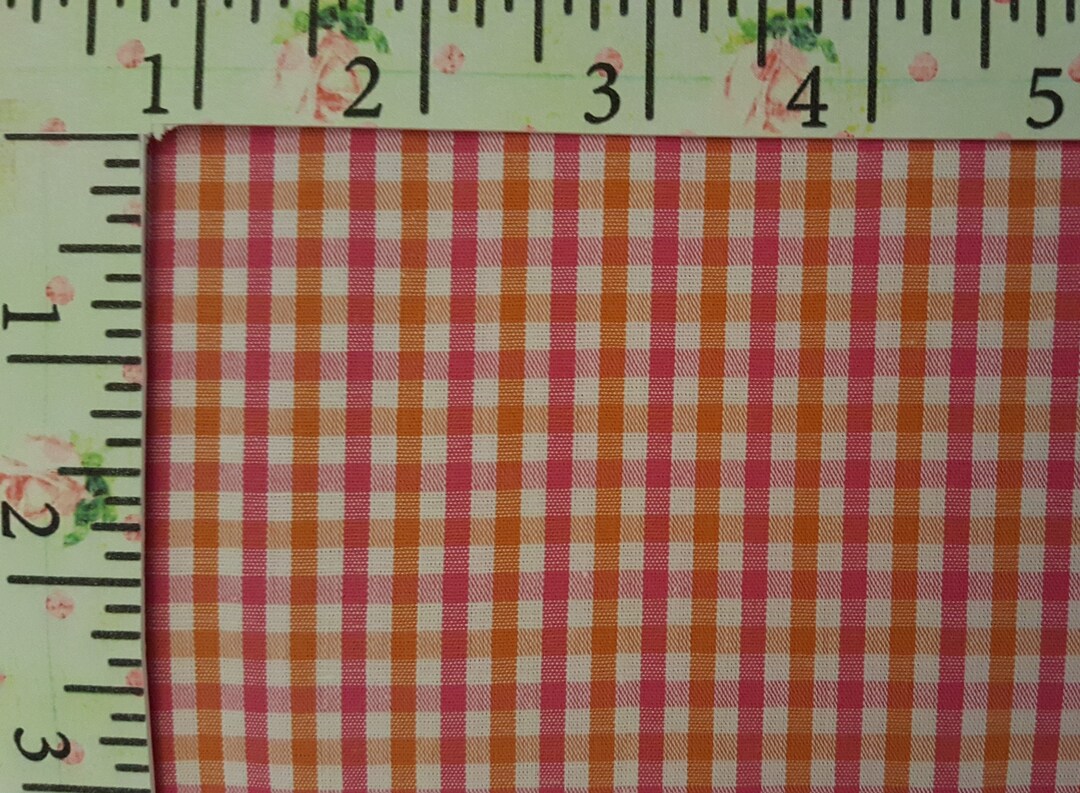 Orange and Raspberry Check Fabric – #T85 Tattersall Tricheck T-85 ...