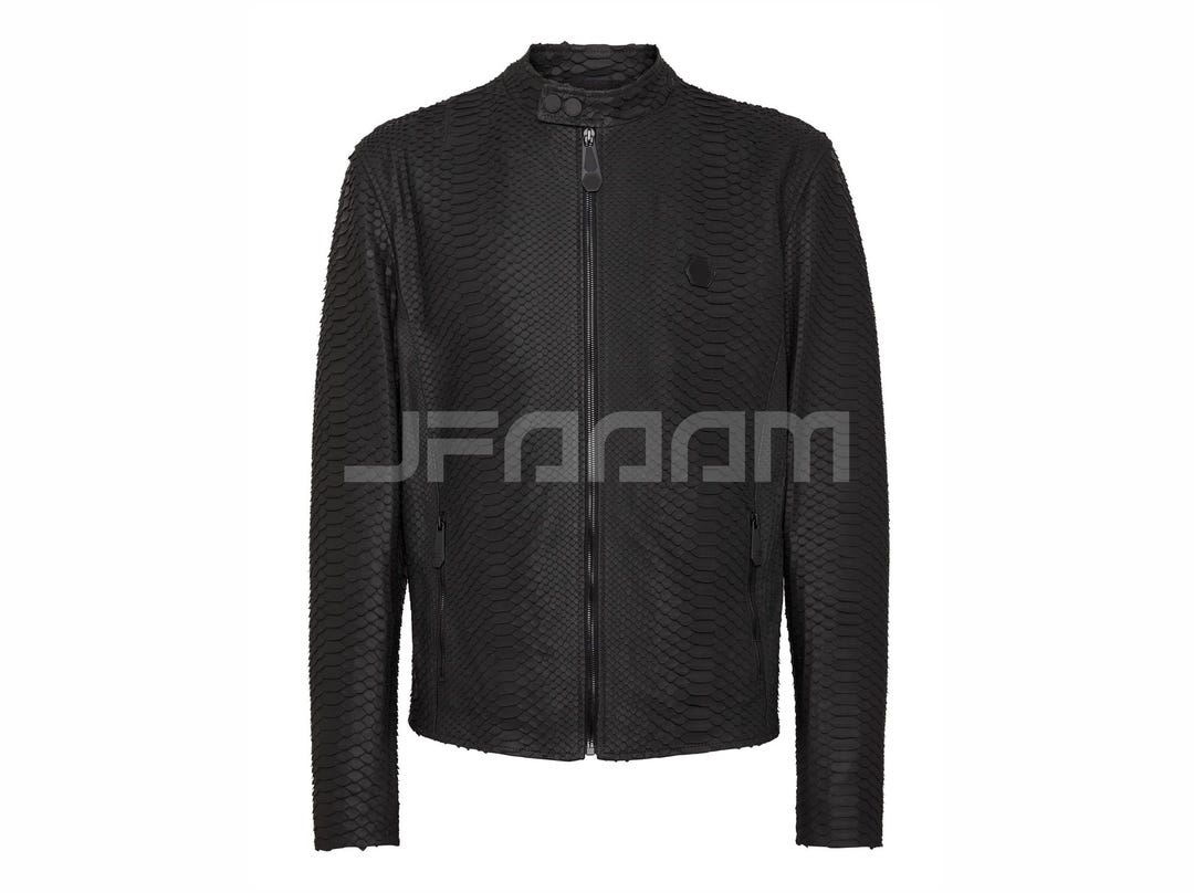 Matt Black Snake King Python Skin Leather Jacket Christmas Gift Winter ...