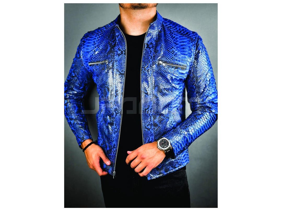 Snake Leather Blue Python Skin Jacket Handmade Christmas Jacket for Men ...