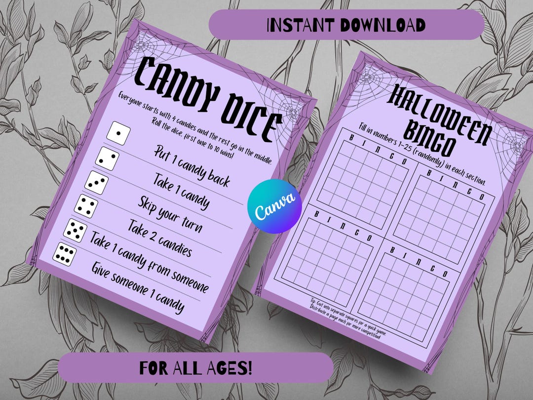 Halloween Candy Dice & Bingo Game - Kids, Teens, Adults (digital ...