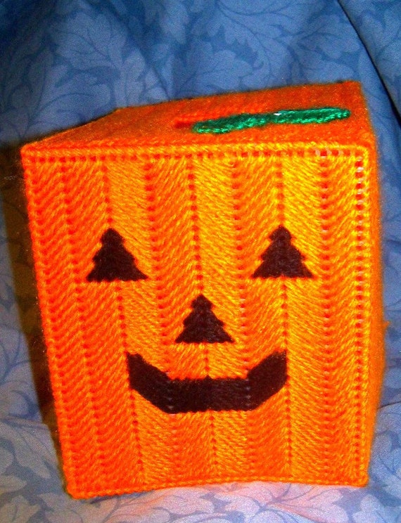 Handmade Plastic Canvas Halloween Pumpkin Face Tissue Box | Etsy