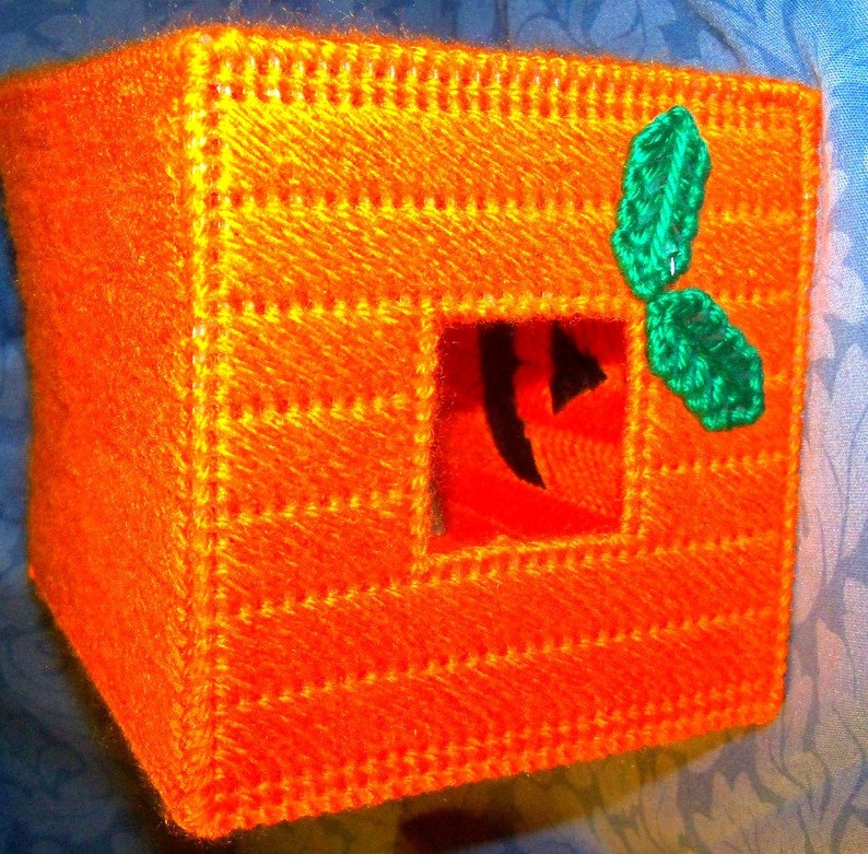 Handmade Plastic Canvas Halloween Pumpkin Face Tissue Box Cover - Etsy