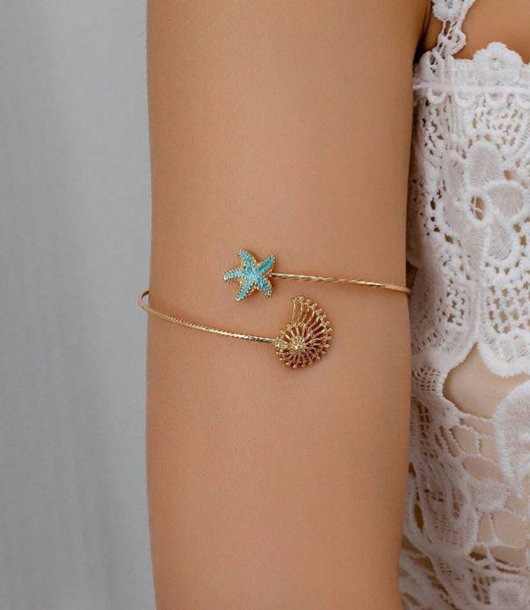 Gold Starfish Arm Cuff, Conch Shell Upper Armlet - Etsy