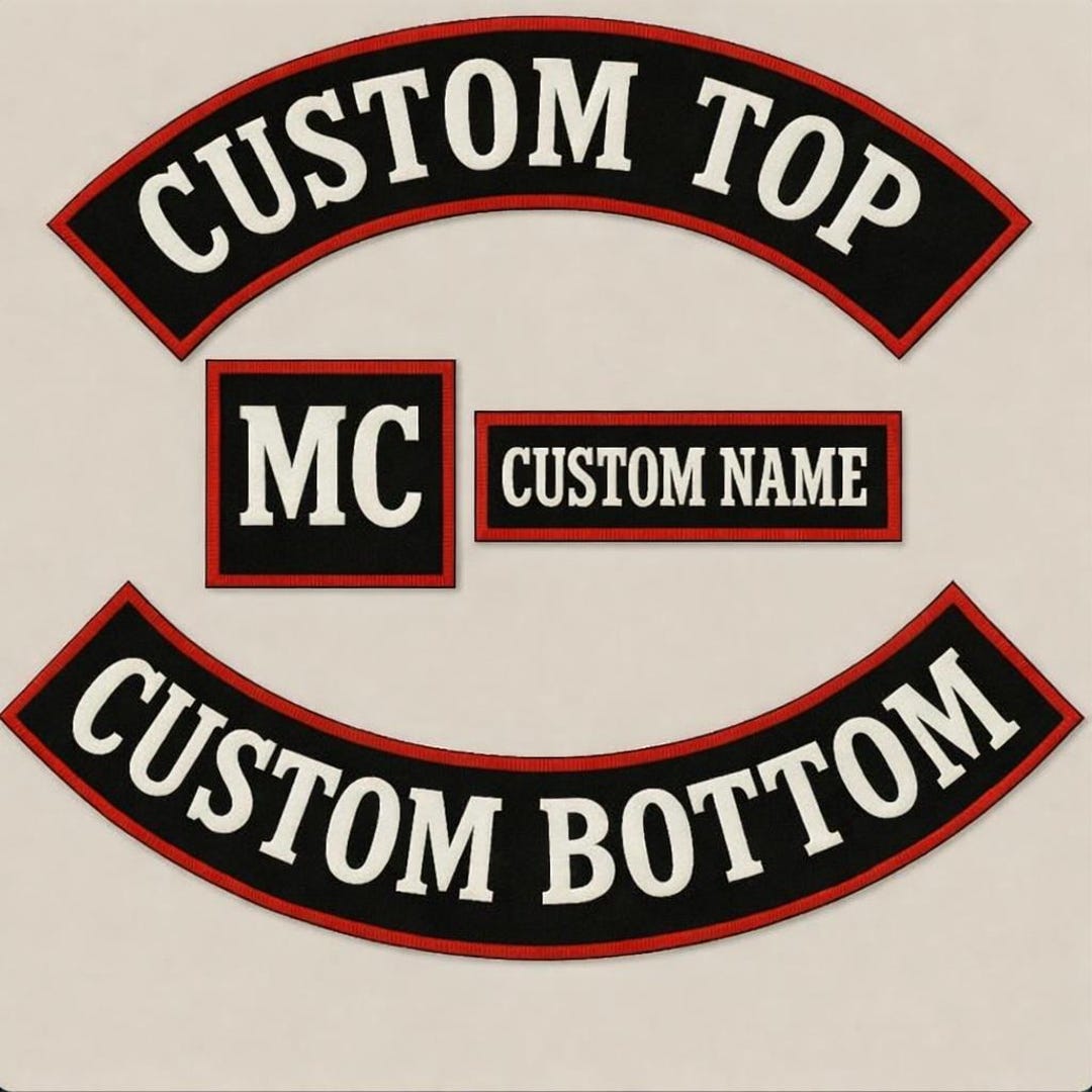 Embroidered Custom Biker Patch Set, Motorcycle Club Rockers, Pack ...
