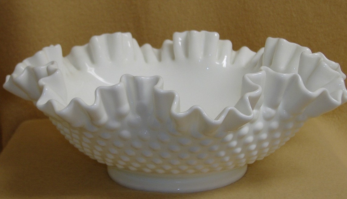Fenton White Hobnail Bowl Large - Etsy