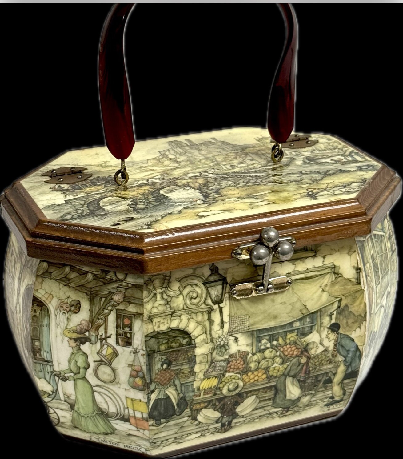 Anton Pieck Vintage Octagonal Box Purse Decoupage 70s - Etsy