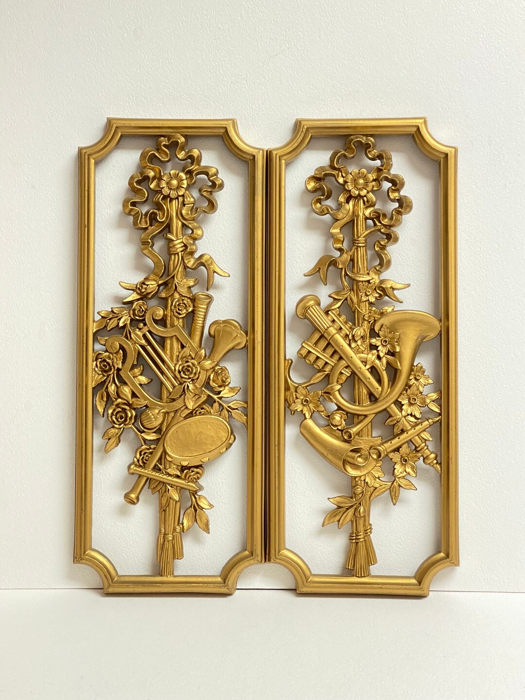 HOMCO Wall Decor Plaques Musical Theme Set of 2 Gold Free Shipping! - Etsy