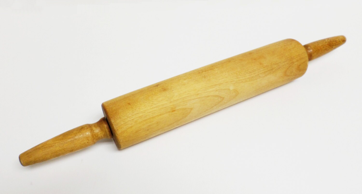 Wood Rolling Pin 18 in Solid Maple Ball Barring Vintage Free Shipping ...