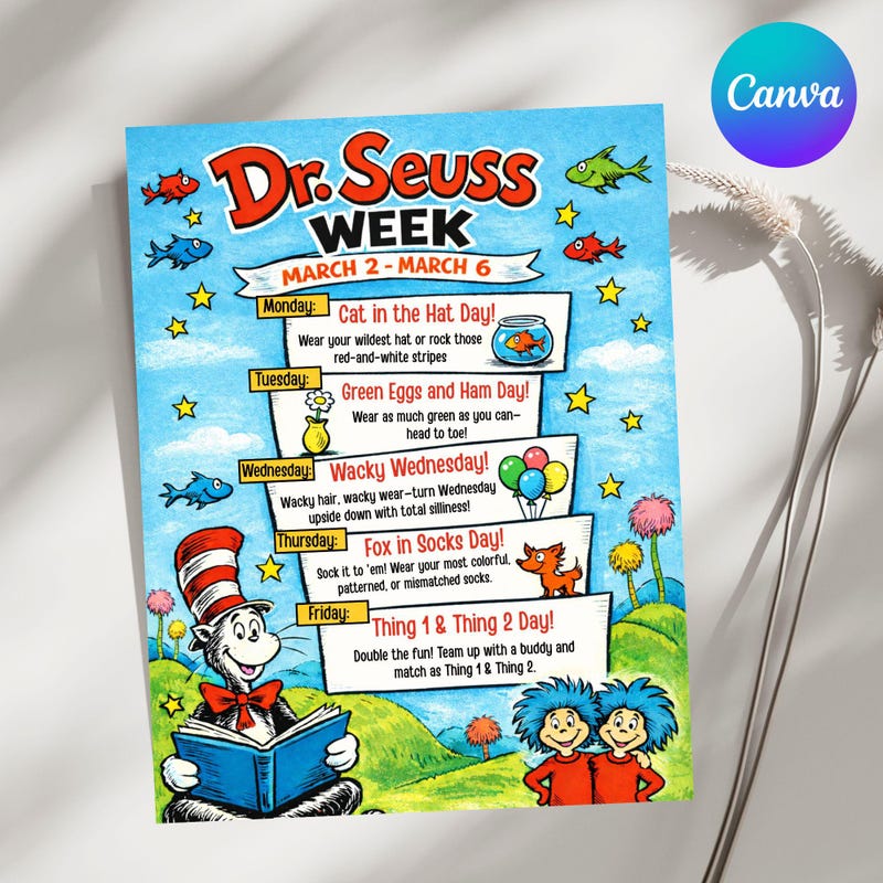 Dr. Seuss Flyer Template - Etsy