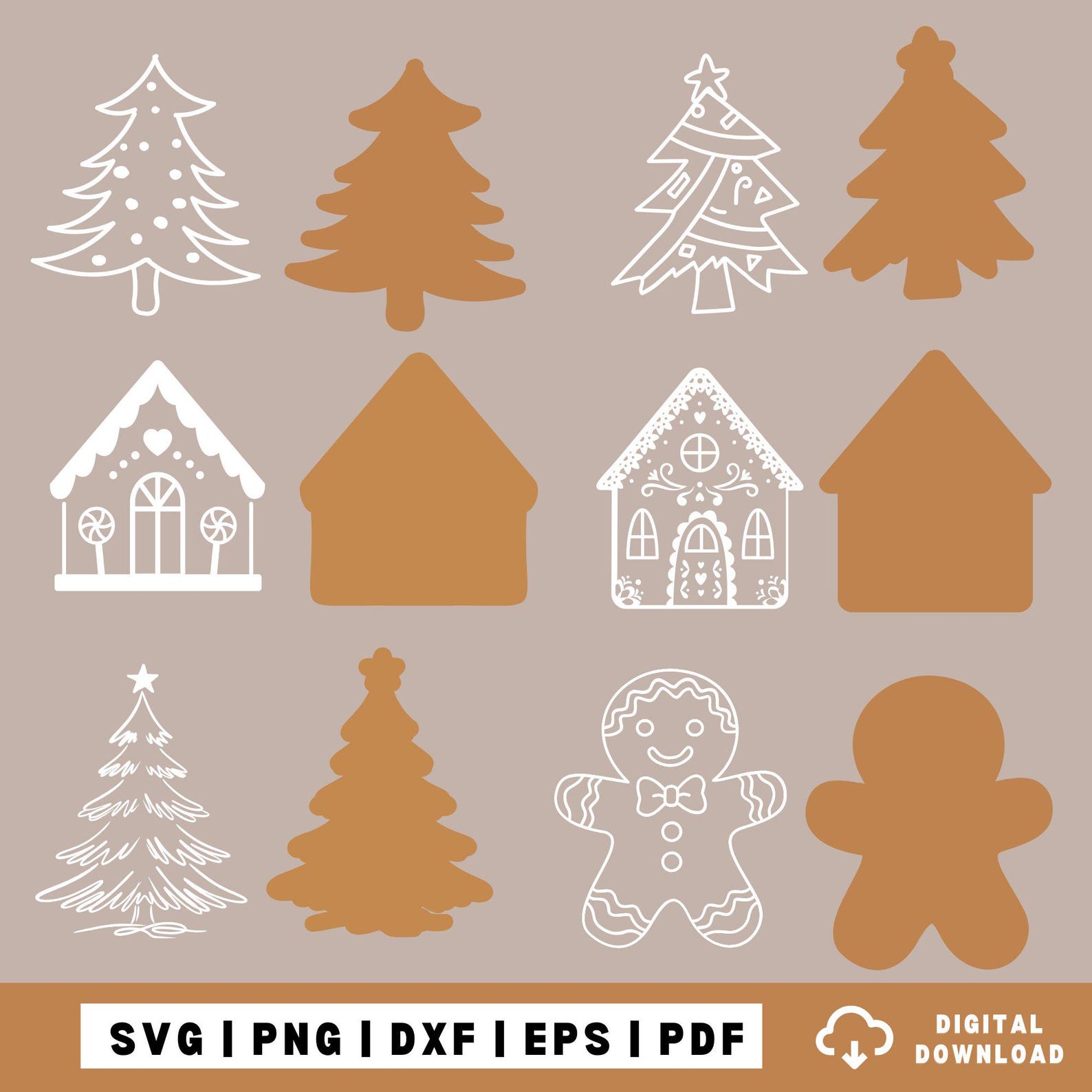 Gingerbread SVG Bundle, Christmas Ornaments Svg, Snowflakes, Trees, and ...