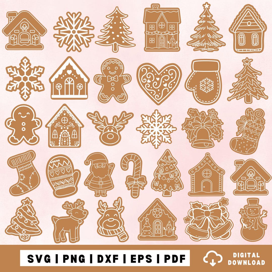 Gingerbread SVG Bundle, Christmas Ornaments Svg, Snowflakes, Trees, and ...