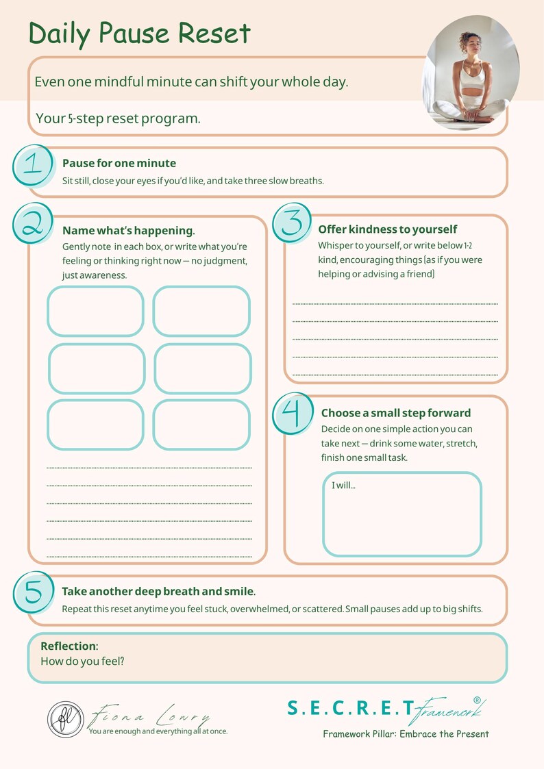 Mindfulness Worksheet | Daily Pause Reset, Self-care (PDF) - Etsy