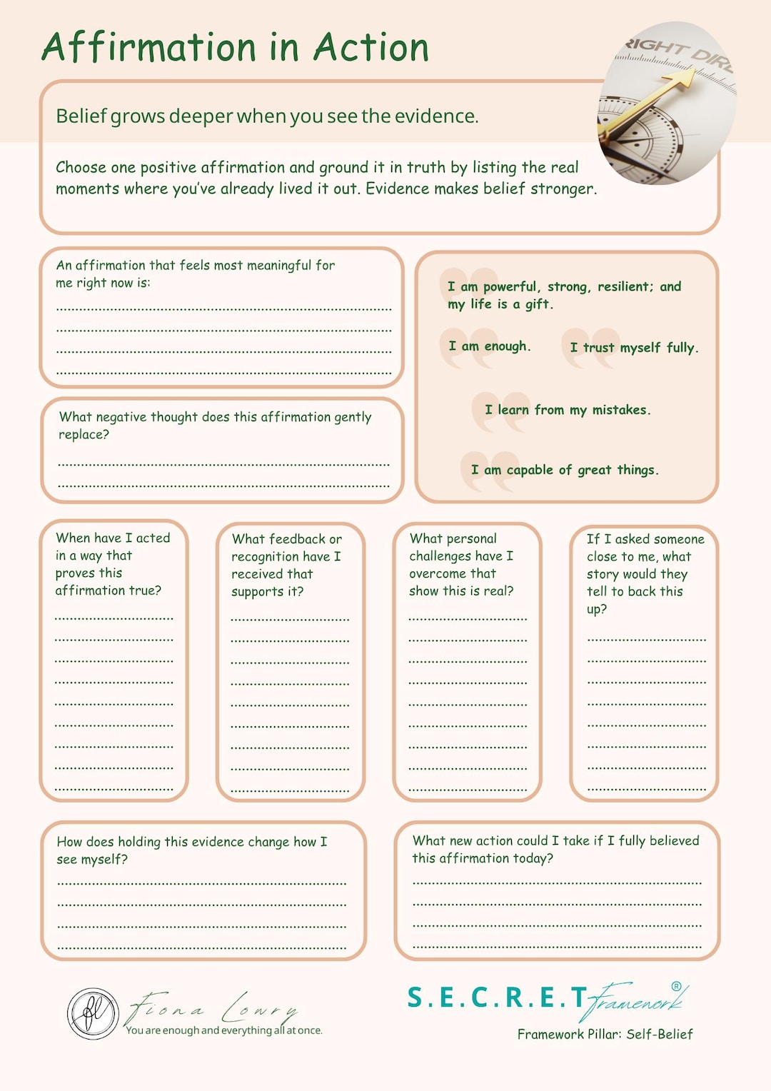 Self-belief Worksheet for Adults: Confidence & Growth Mindset (PDF) - Etsy