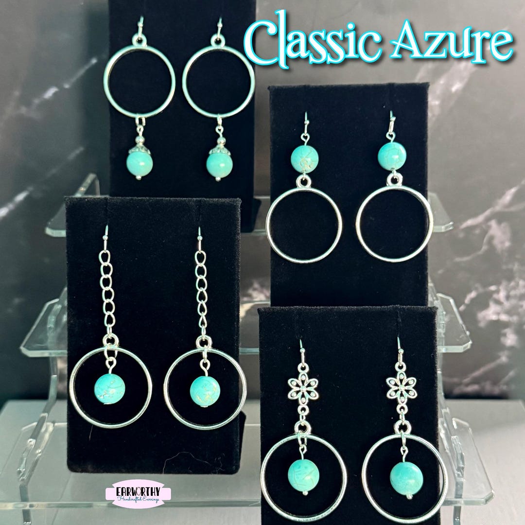 Classic Azure Blue Turquoise Earrings 4 Styles Silver Bezel Dangle ...