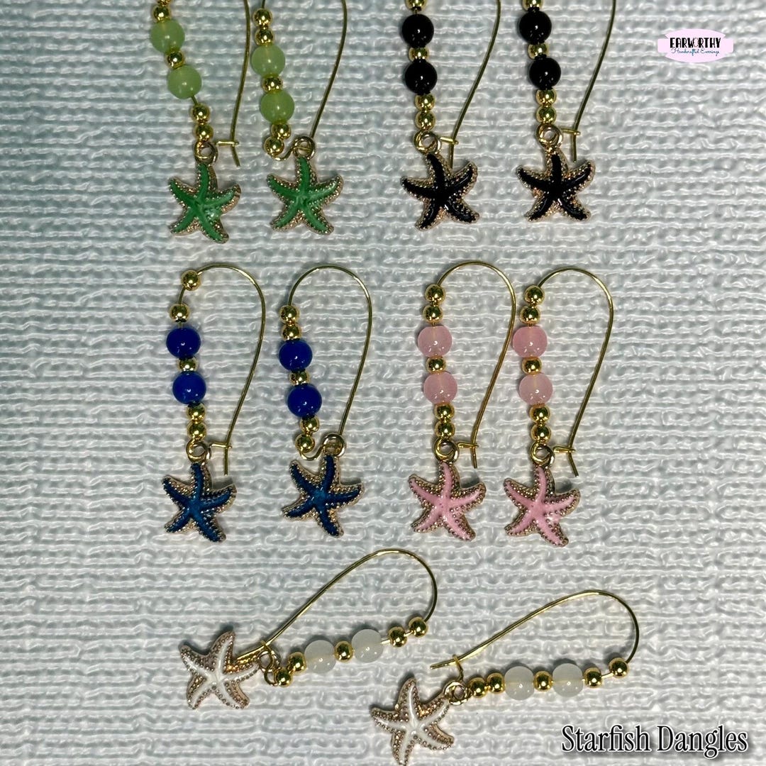 Starfish Dangles Gold With Color Earrings Hypoallergenic Beach Jewelry ...
