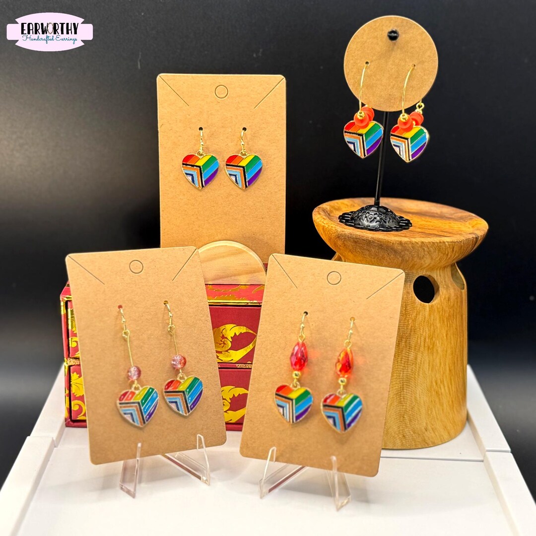 Handcrafted Progressive Pride Heart Earrings With Glass & Clay Beads - Etsy