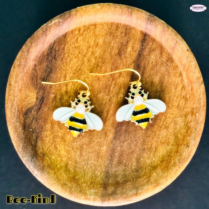 Bee Kind Collection: Handmade Gold Bee Earrings , Hypoallergenic Hooks ...